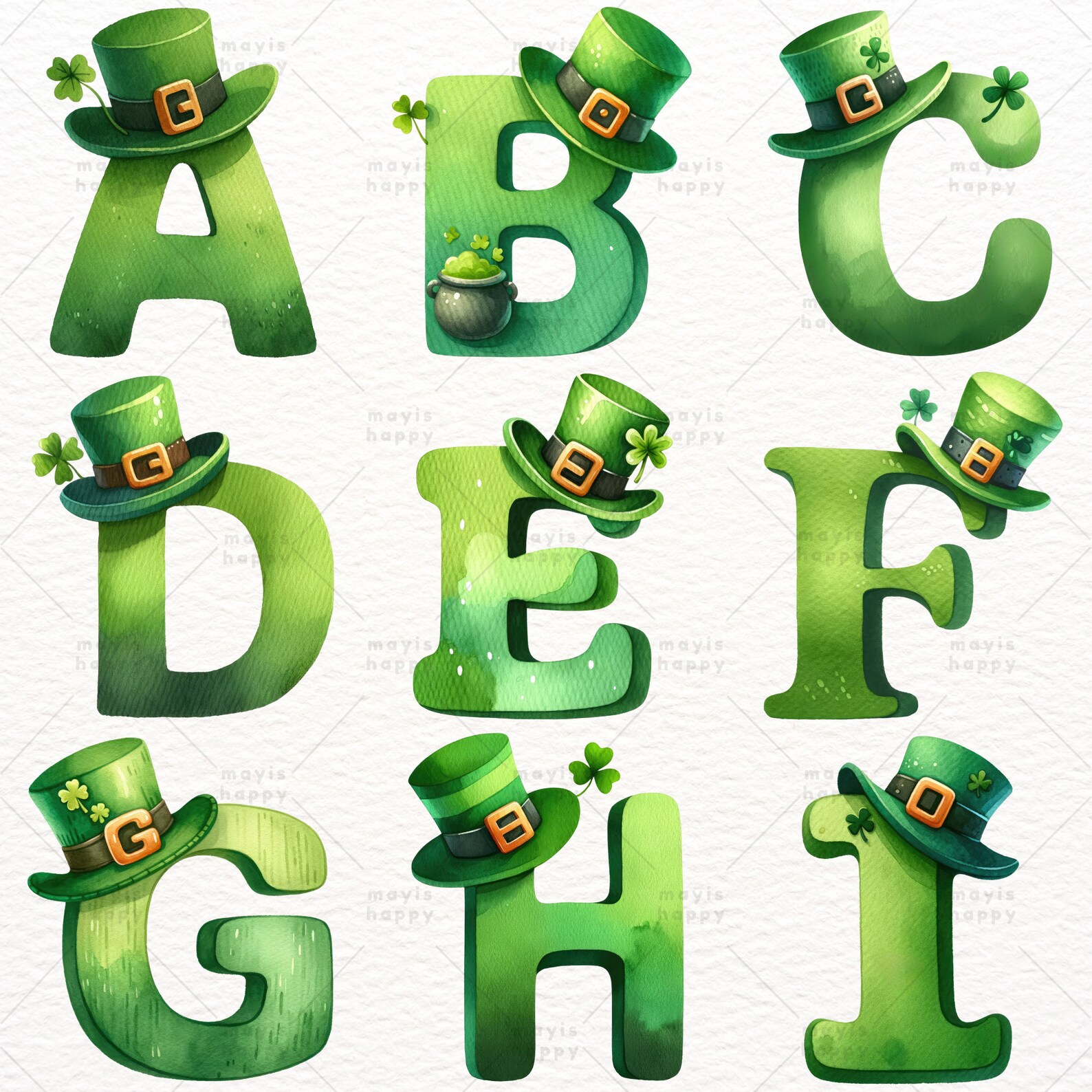 St. Patrick's Day Alphabet, St. Patrick's Day Clipart, St. Patrick's ...