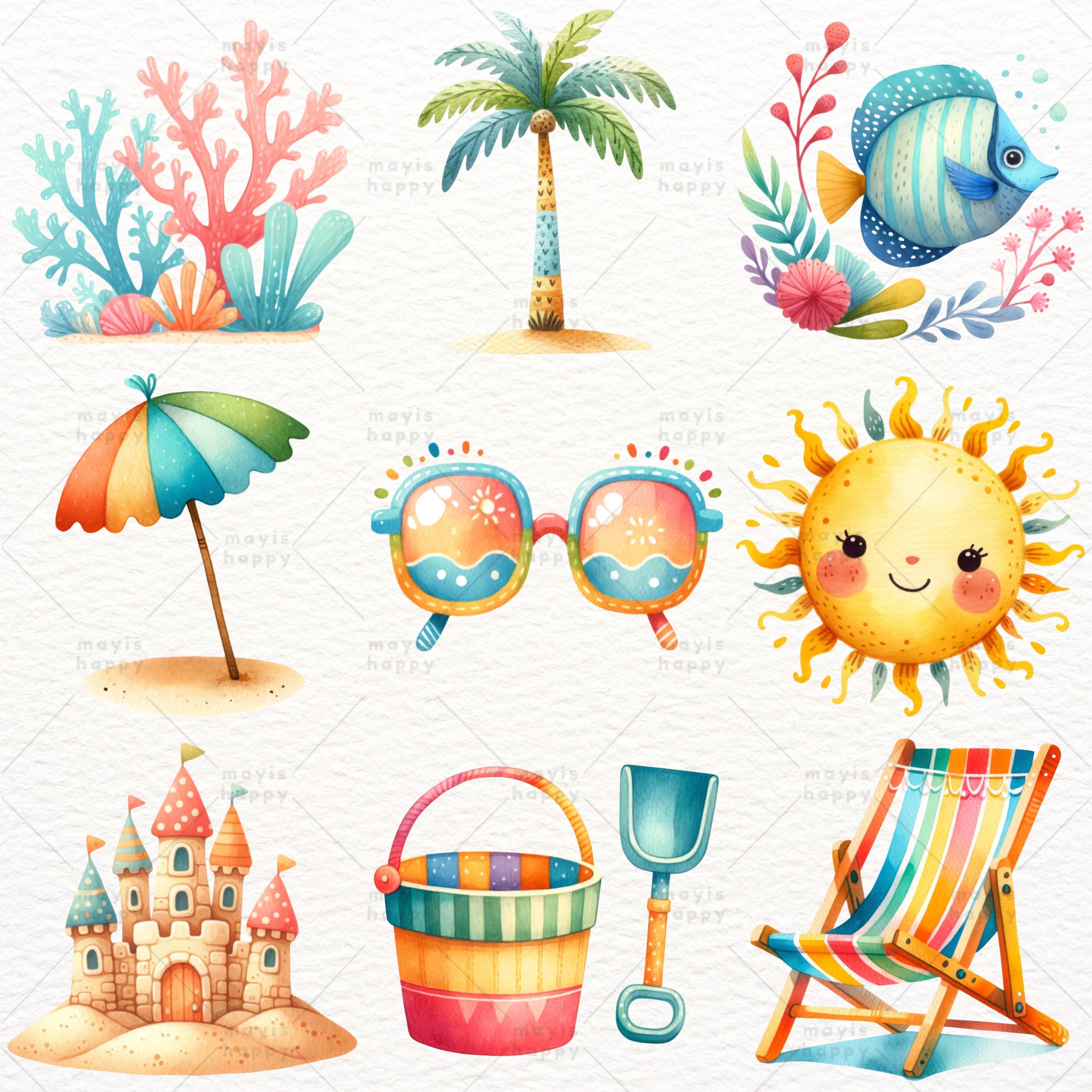 Summer Sea Watercolor Clipart: 25 PNG Elements (digital Download) - Etsy