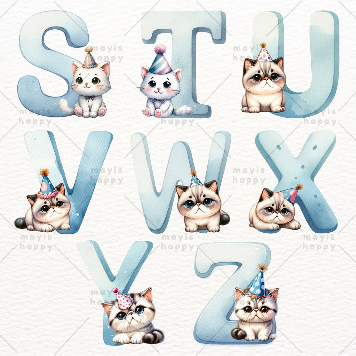 New Year Alphabet Clipart, Cute Cat Alphabet Clipart, New Year Party ...