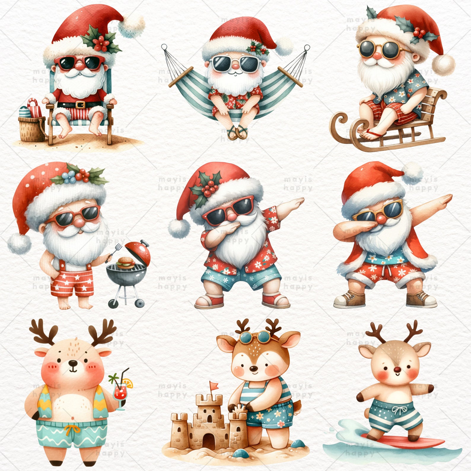 Summer Santa, Christmas in July, Santa Claus PNG, Santa Claus, Snow Man ...