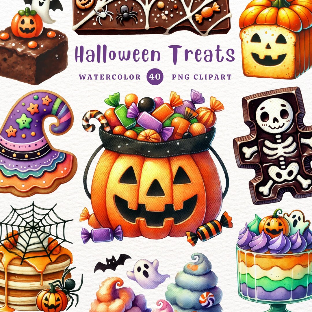 Halloween Treats Clipart: Spooky Watercolor Pngs (digital Download) - Etsy