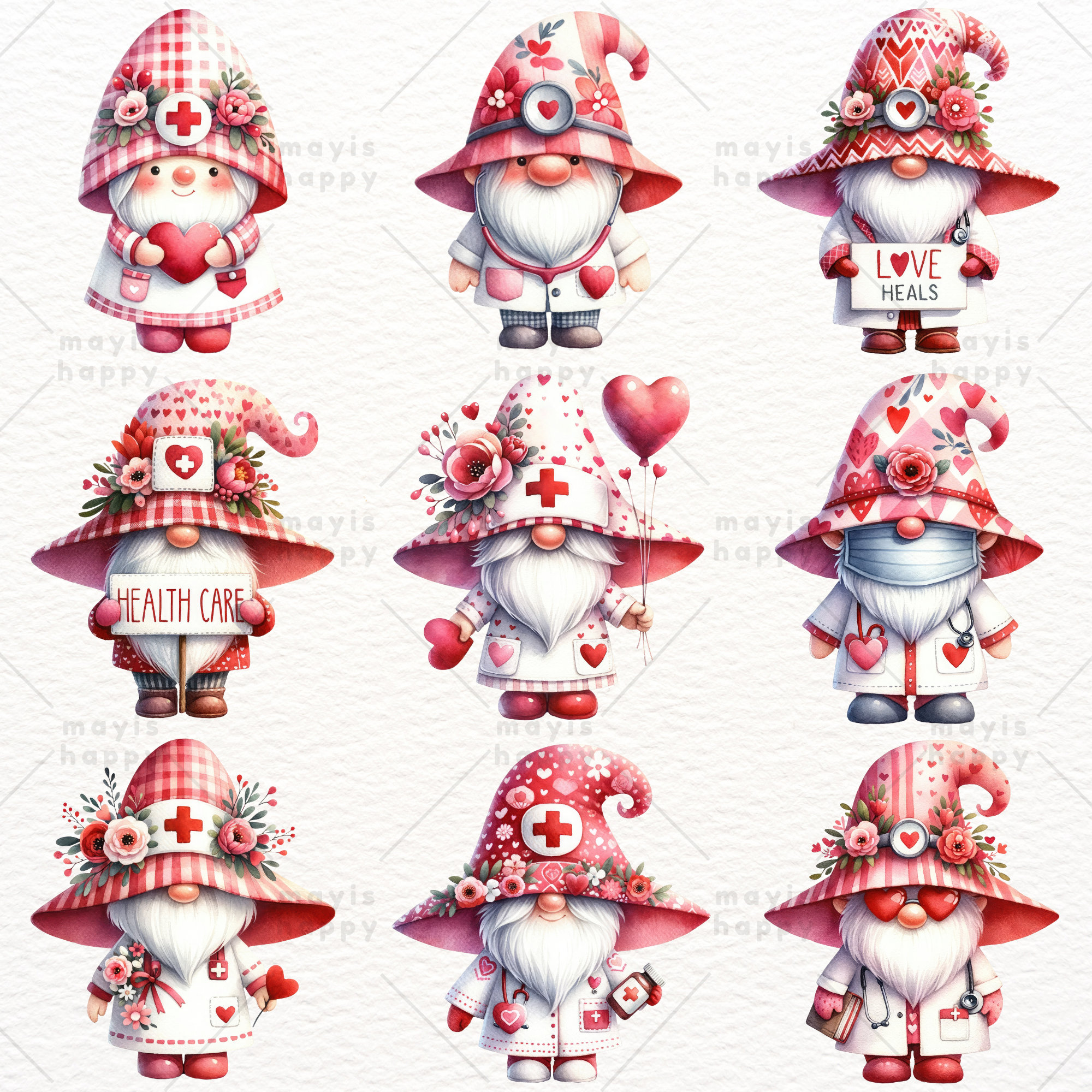 Doctor Gnome, Nurse Gnome, Valentine Gnome, Gnome Clipart, Valentine ...