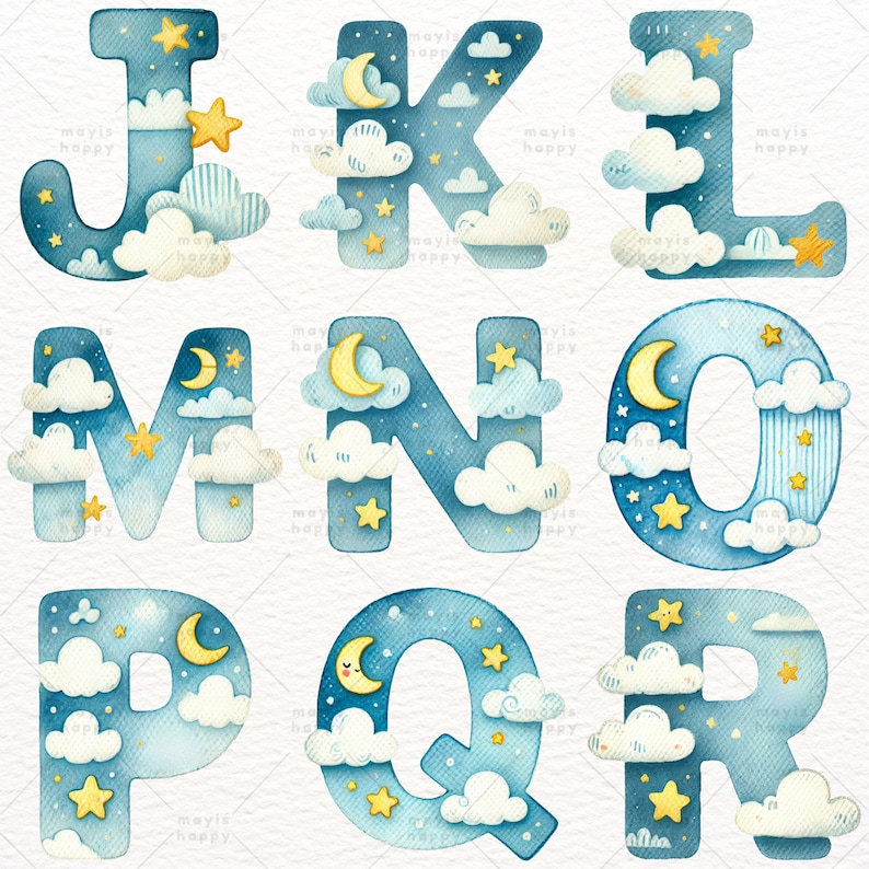 Blue Sky Alphabet, Blue Alphabet, Cloud Alphabet, Cloud Clipart ...
