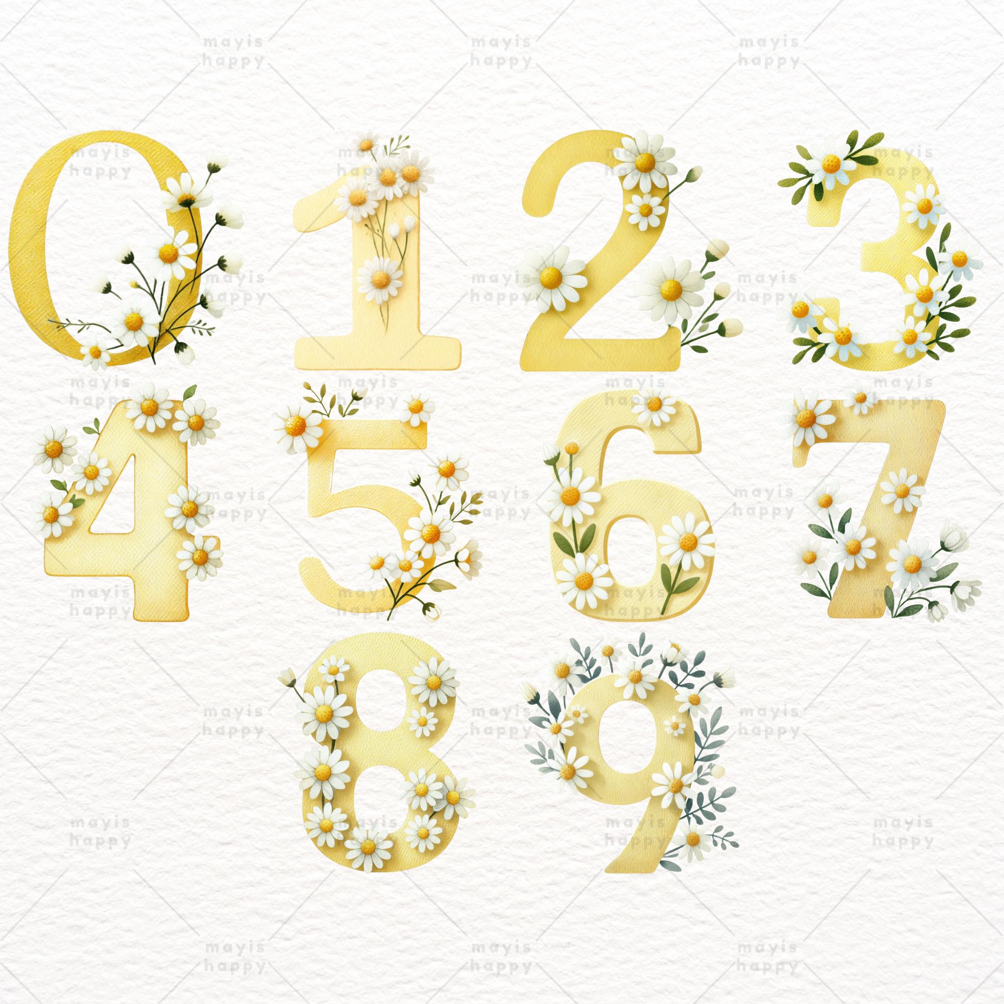Daisy Flower Alphabet Clipart: Watercolor Doodle Font (digital Download ...