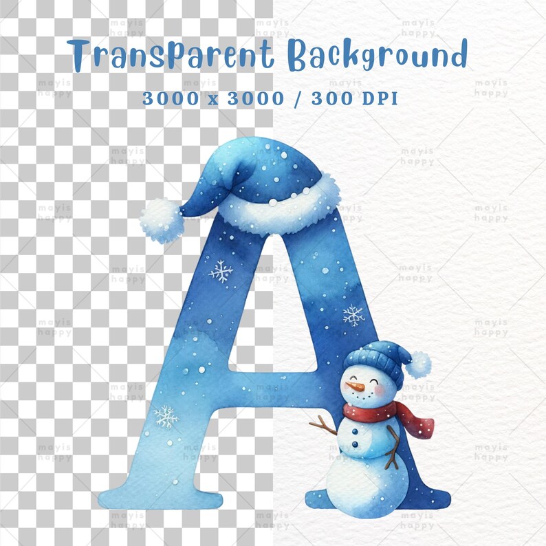Watercolor Christmas Snowman Alphabet Clipart (PNG) - Etsy