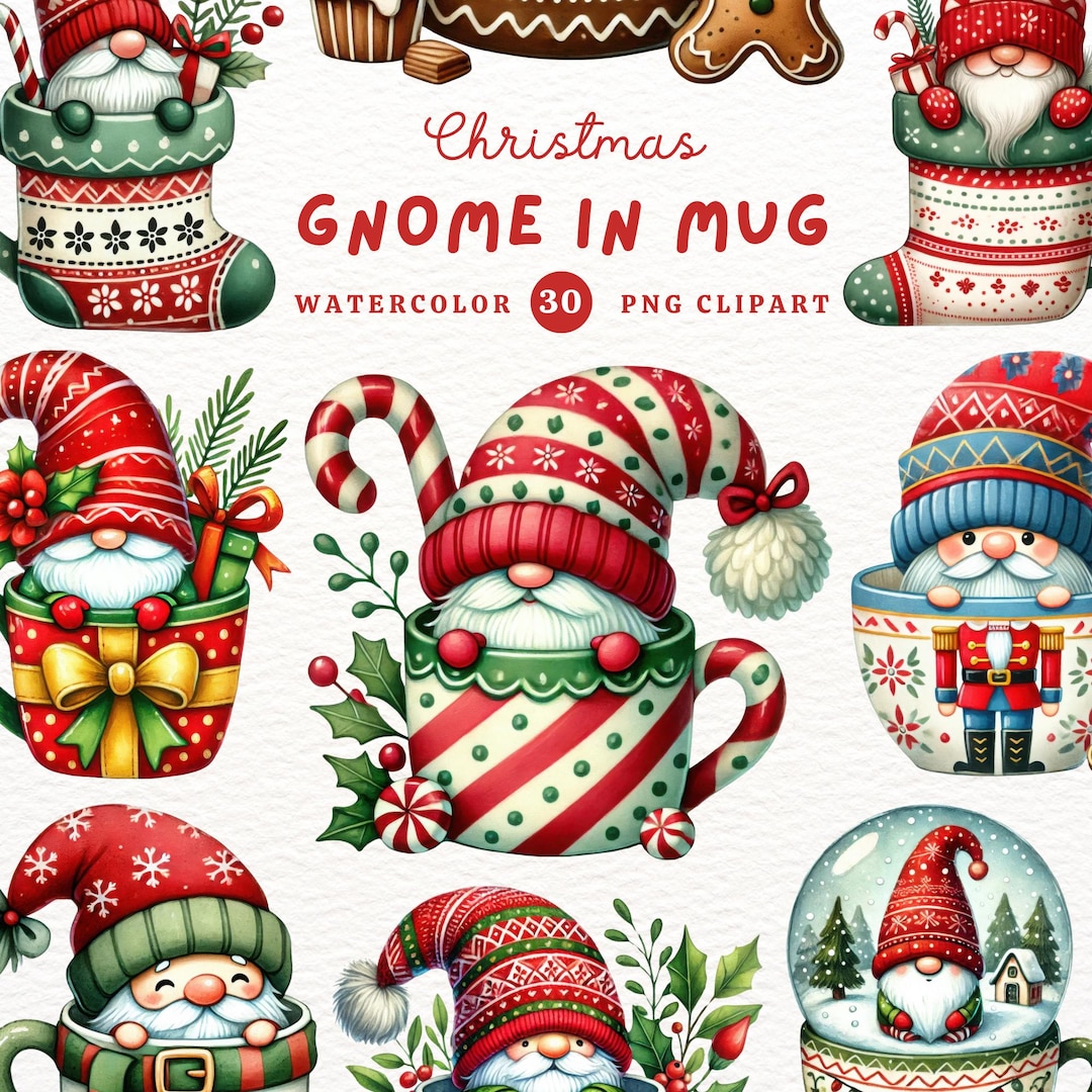 Christmas Gnome in Mug, Gnome Clipart, Christmas Clipart, Cute ...