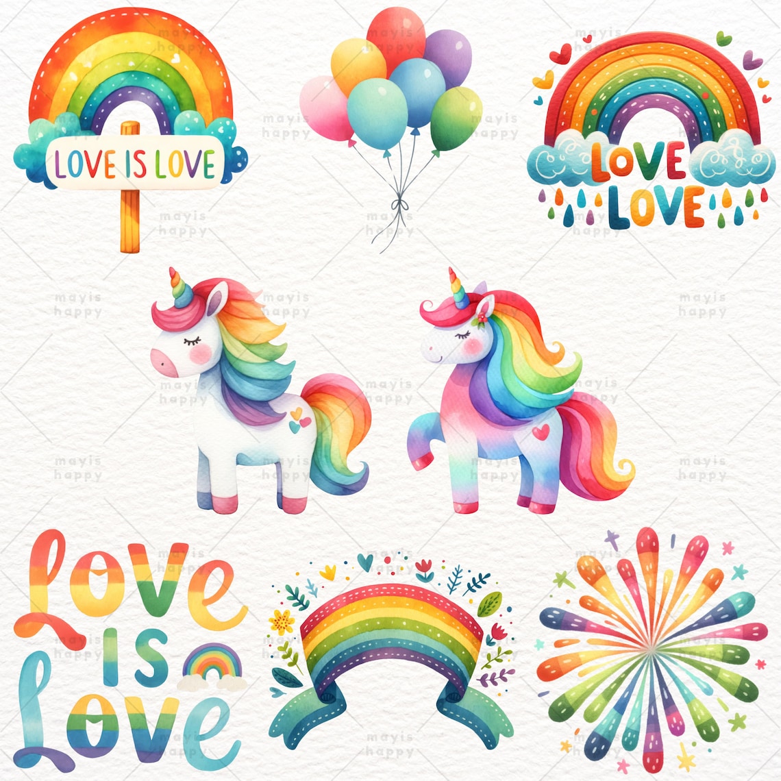 Pride Month Watercolor Clipart: Rainbow LGBTQ+ PNG (digital Download ...