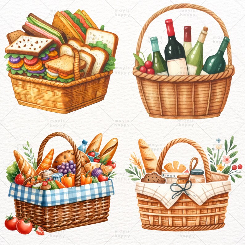 Summer Picnic Clipart: Watercolor PNG Bundle (40 Files) - Etsy