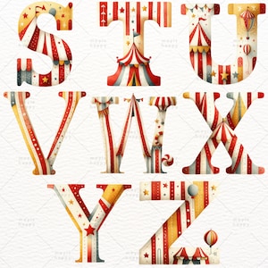 Circus Alphabet Clipart: Watercolor Doodle Font (PNG Digital Download ...