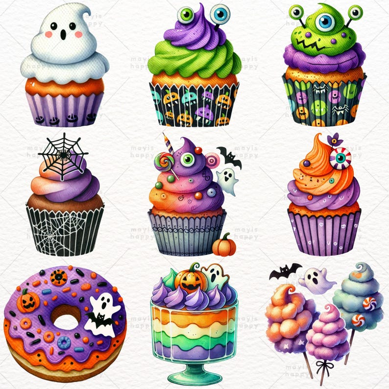 Halloween Treats Clipart: Spooky Watercolor Pngs (digital Download) - Etsy