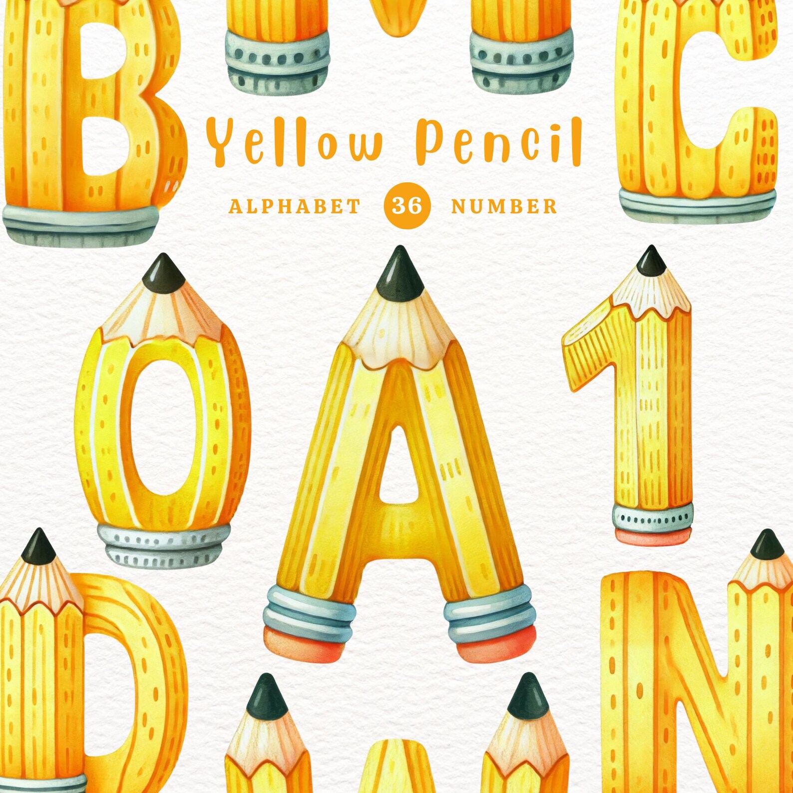 Yellow Pencil Alphabet, Pencil Clipart, Stationery Clipart, Alphabet ...