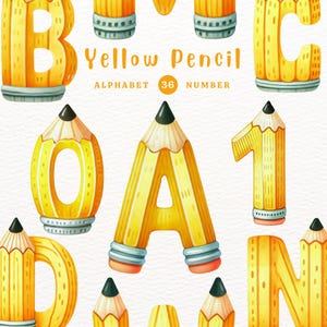 Yellow Pencil Alphabet, Pencil Clipart, Stationery Clipart, Alphabet ...