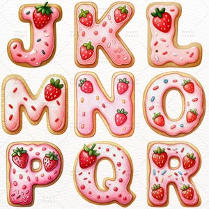 Strawberry Cookie Alphabet Clipart: Valentine Watercolor PNG (digital ...