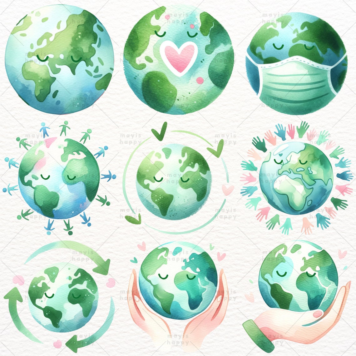 Earth Watercolor Clipart: Planet PNG Bundle (digital Download) - Etsy
