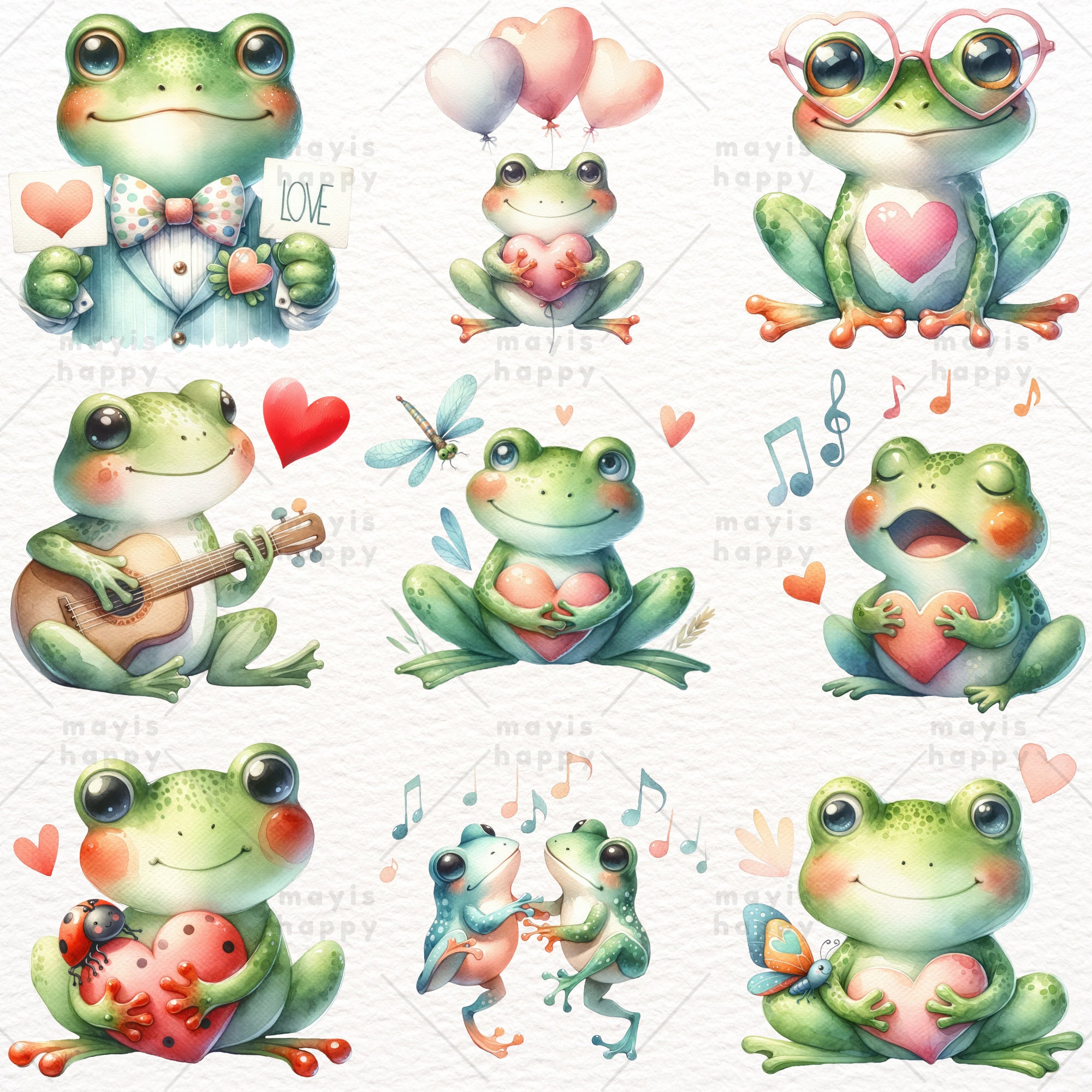 Love Frog, Cute Frog, Couple Frog Clipart, Frog Clipart, Valentine Gift ...