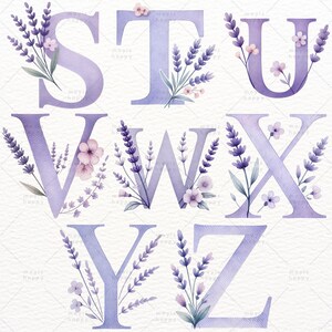 Lavender Floral Alphabet Clipart: Watercolor Letter Set (digital ...