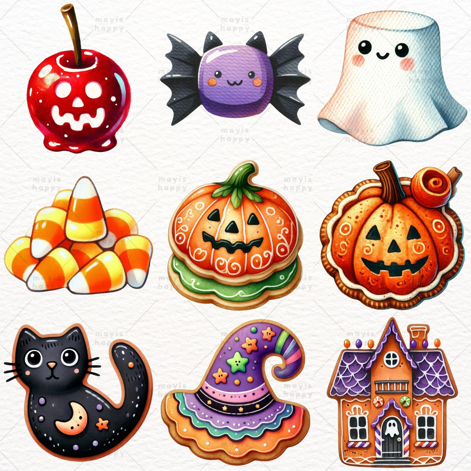 Halloween Treats Clipart: Spooky Watercolor Pngs (digital Download) - Etsy
