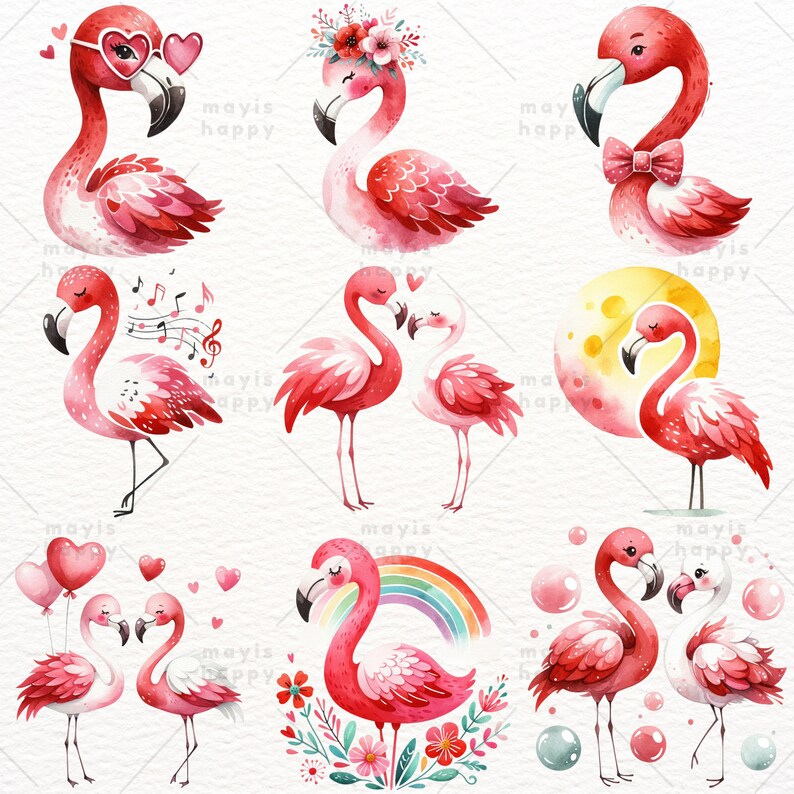 Valentine Flamingo Clipart: 25 Pink PNG Graphics (digital Download) - Etsy