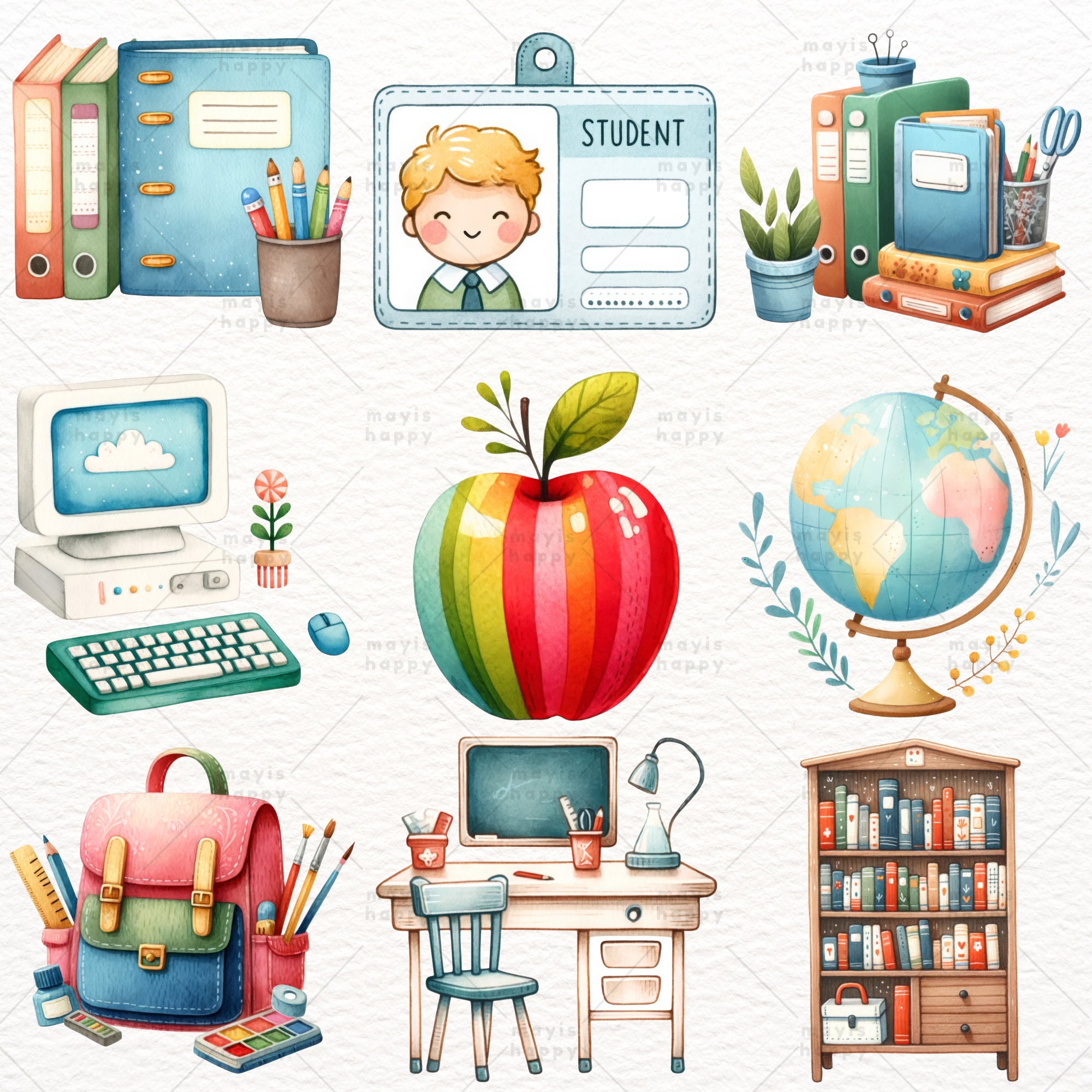 Back to School, School Supplies, Cute Student Clipart, Teacher PNG ...
