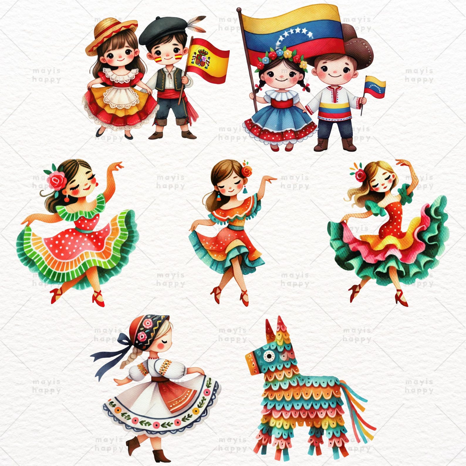 Watercolor Hispanic Heritage Clipart: 25 Pngs (digital Download) - Etsy