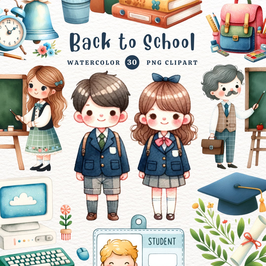 Back to School, School Supplies, Cute Student Clipart, Teacher PNG ...