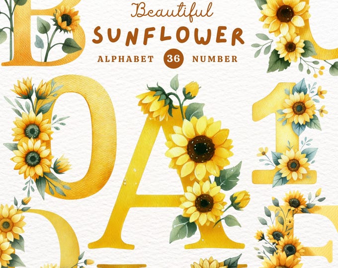 Sunflower Themed Alphabet Letters A-Z Set, A-Z Alphabet Set Adorned ...