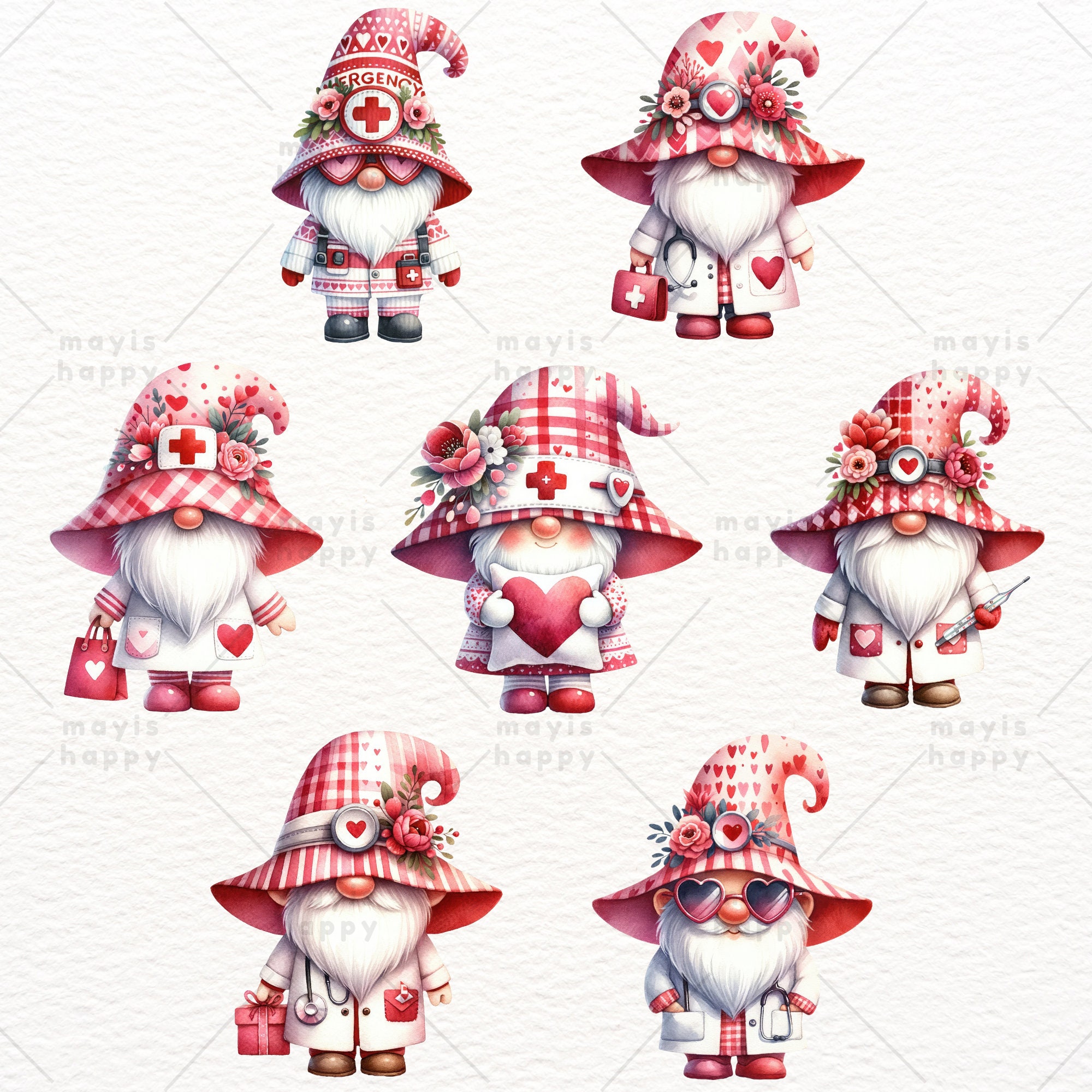 Doctor & Nurse Gnome Clipart: Valentine PNG Bundle (digital Download ...