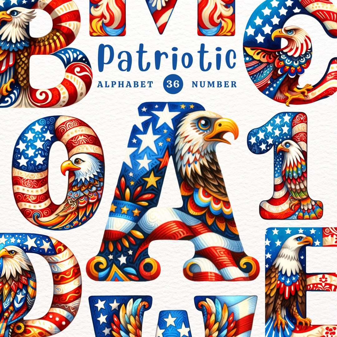 Patriotic Alphabet Clipart: Watercolor Doodle PNG (digital Download) - Etsy