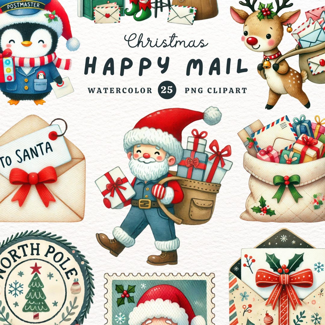 Christmas Mail Clipart: Watercolor Holiday Letters, DIY Gift (PNG) - Etsy