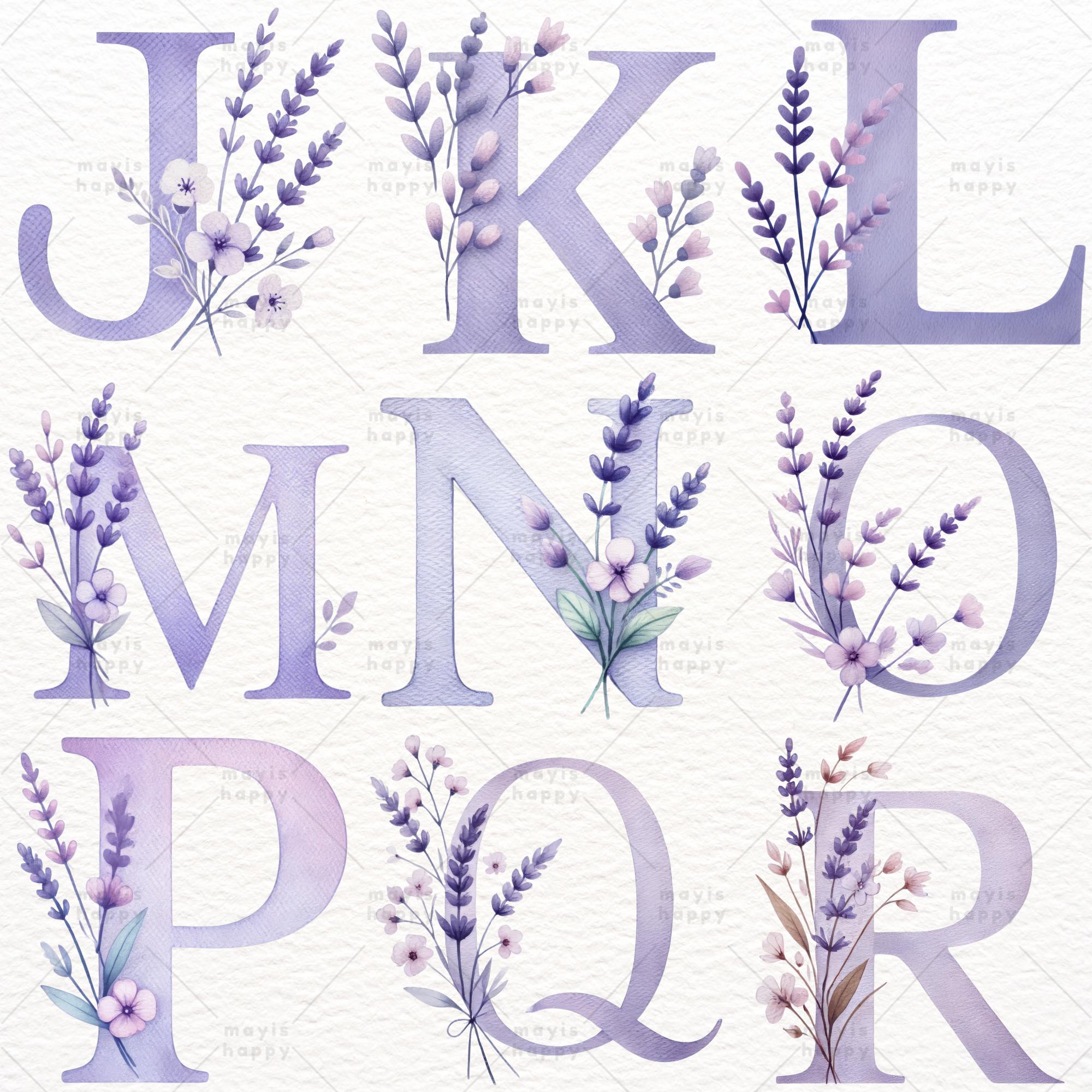 Lavender Floral Alphabet Clipart: Watercolor Letter Set (digital ...
