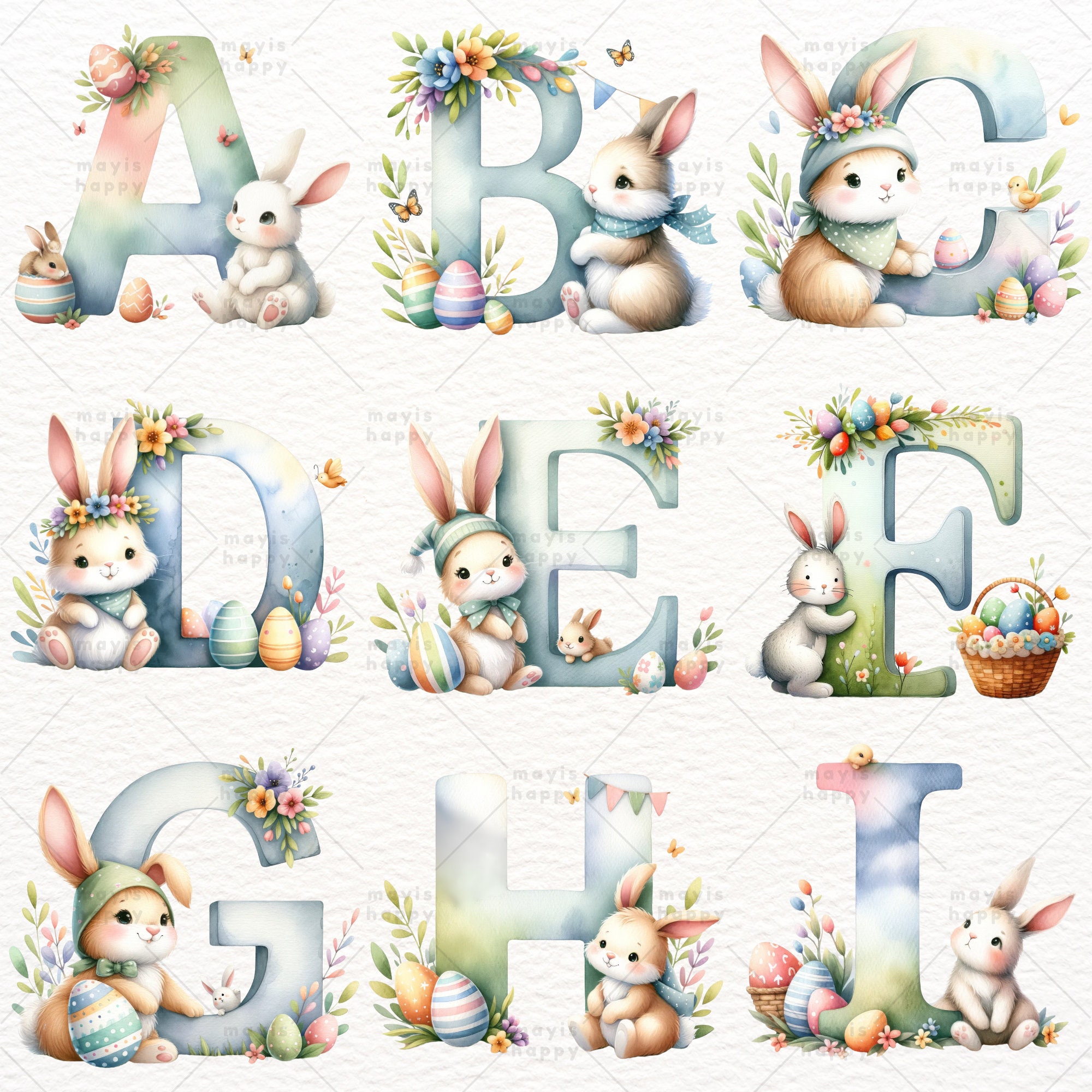 Easter Bunny Alphabet, Easter Clipart, Bunny PNG, Alphabet Clipart PNG ...