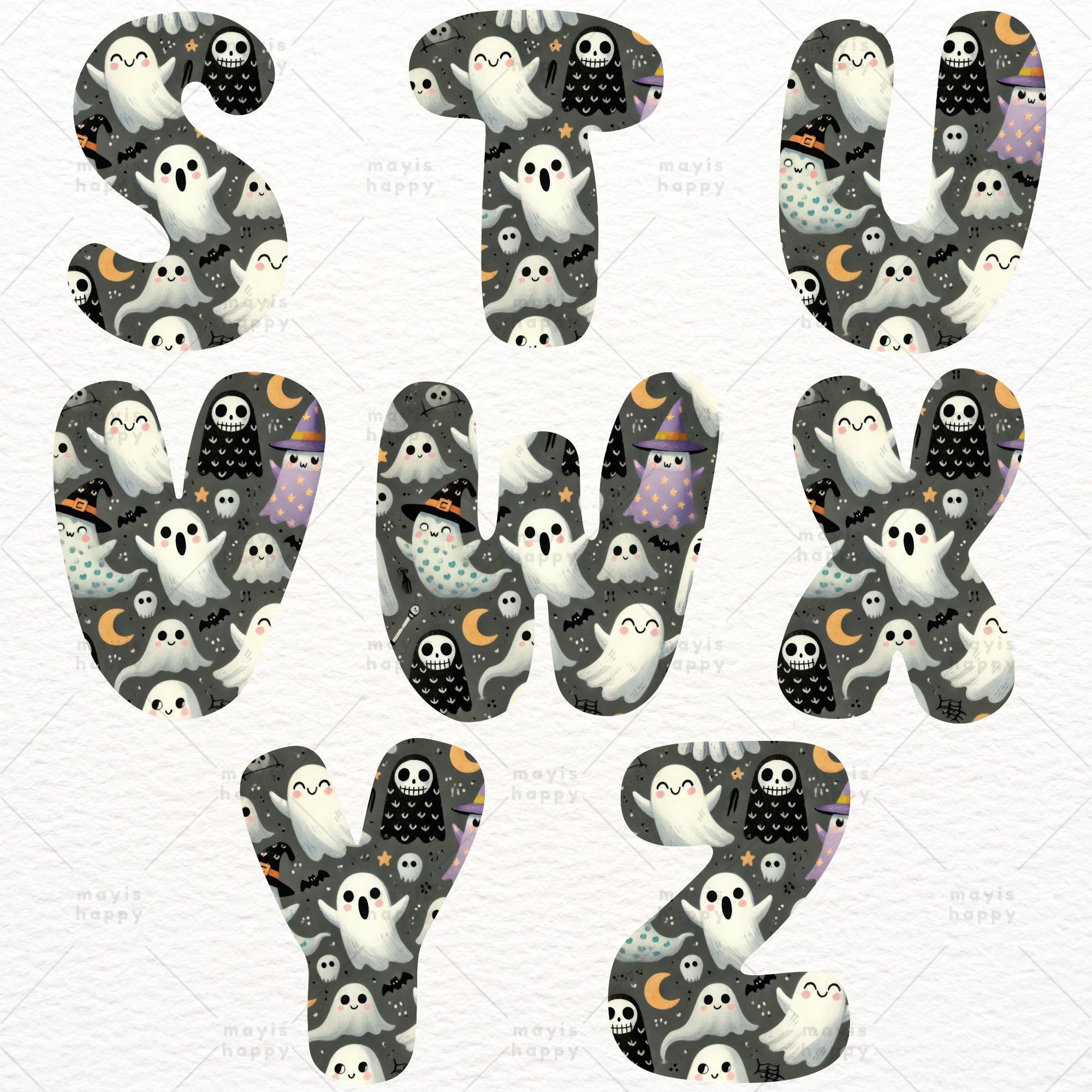 Spooky Ghost Alphabet Clipart: Halloween Watercolor PNG (digital ...