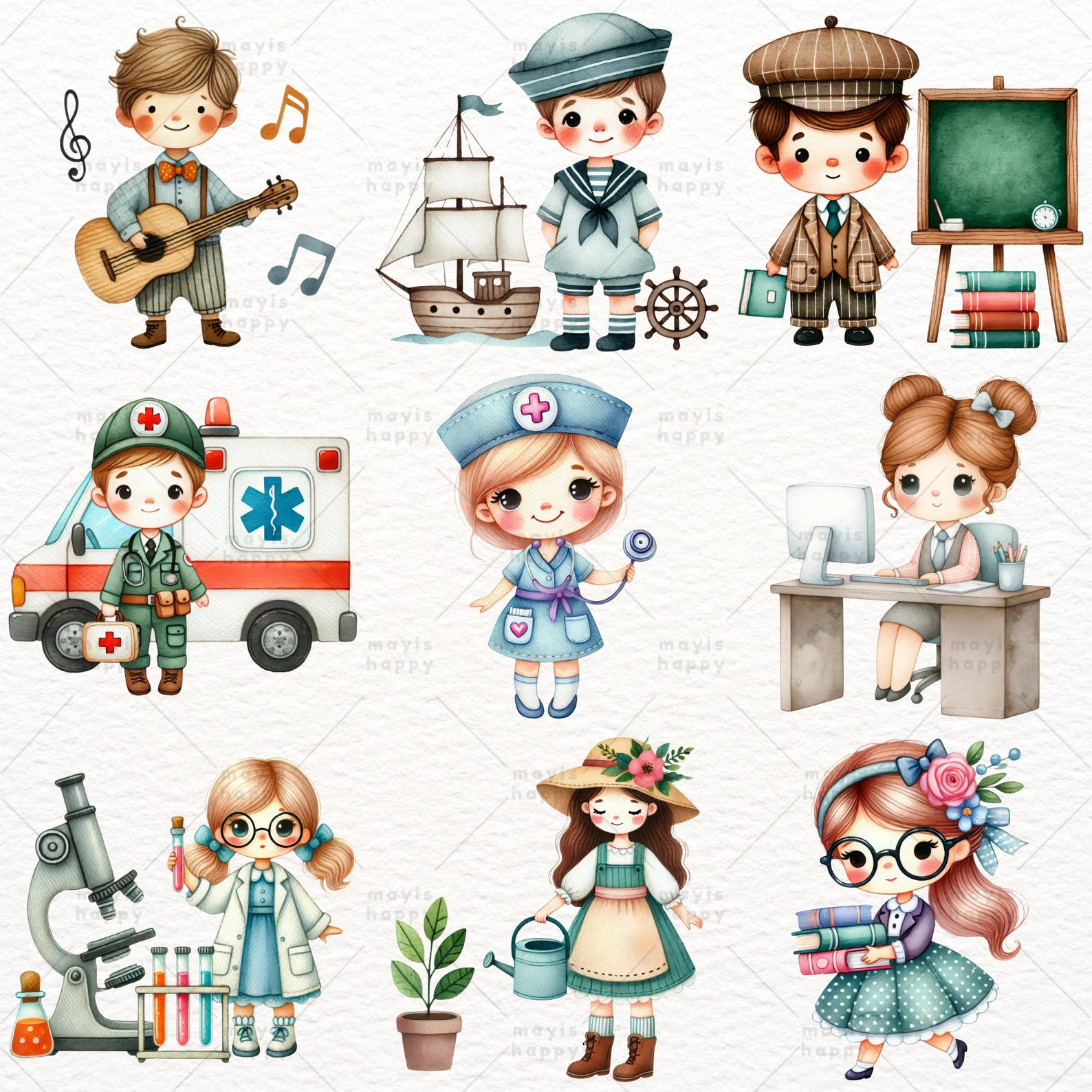 Kids Career Clipart: Watercolor Workers PNG (digital Download) - Etsy