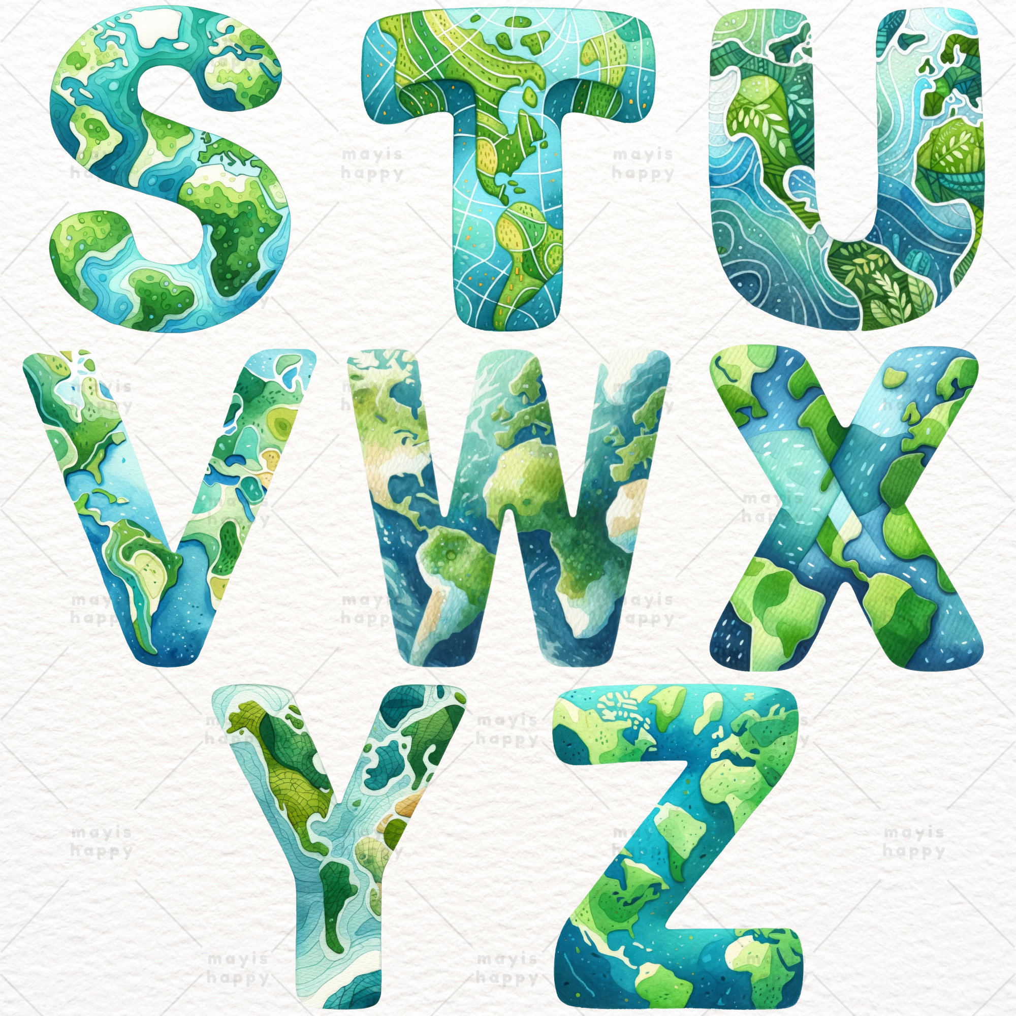 Earth Map Alphabet, Earth Clipart, Planet PNG, Earth Pattern, Alphabet ...