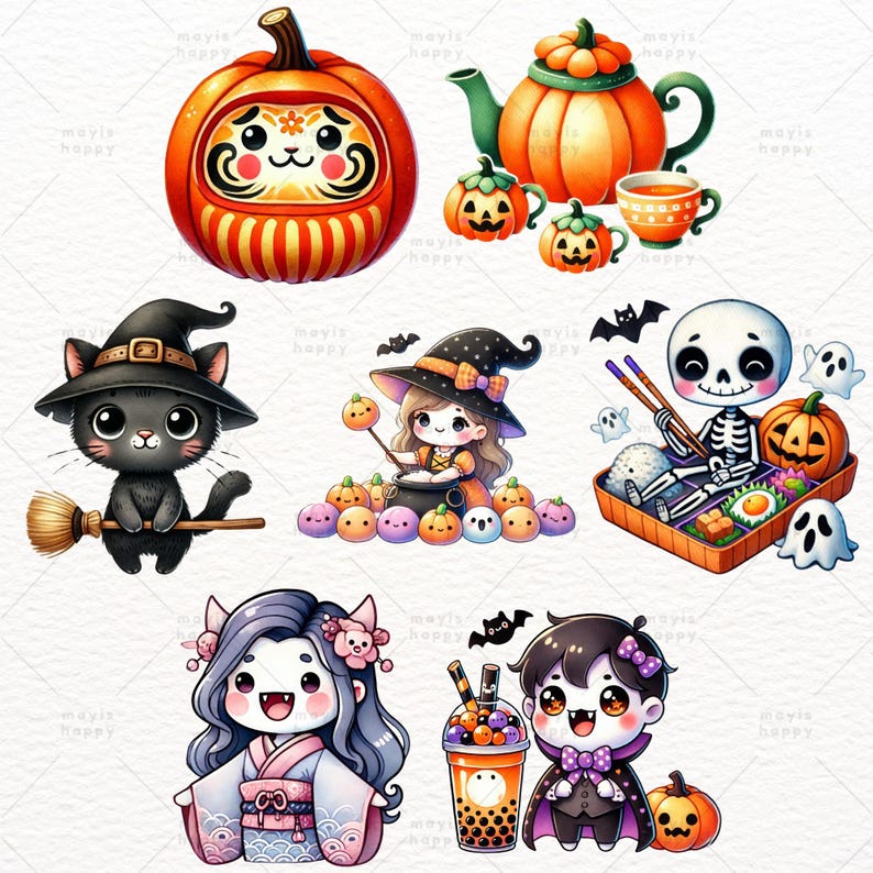 Halloween Kawaii Clipart, Cute Halloween, Halloween PNG, Halloween ...