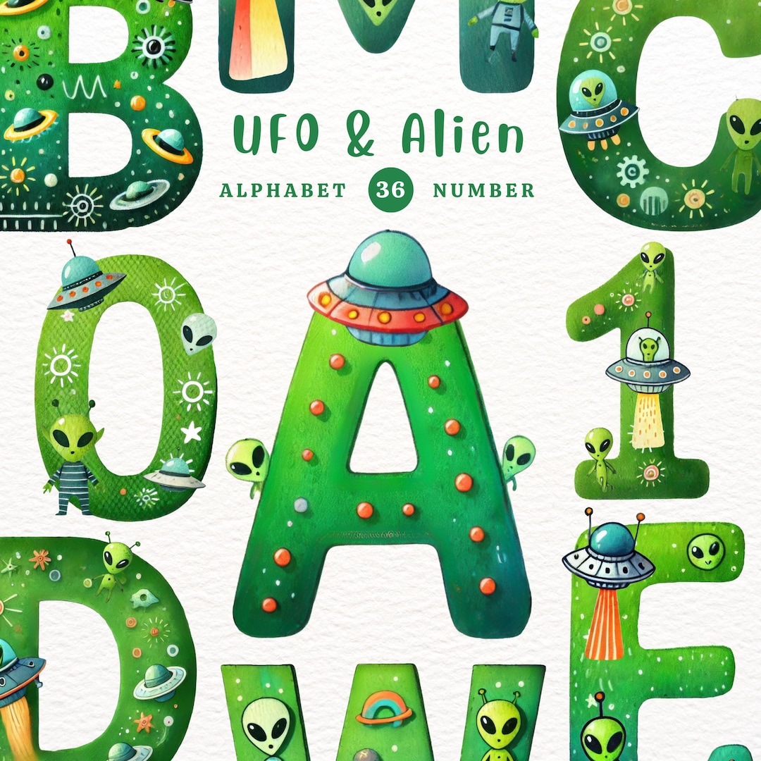 Alien Alphabet, Ufo, Planet Theme, Outer Space, DIY Gift, Alphabet ...