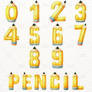 Yellow Pencil Alphabet, Pencil Clipart, Stationery Clipart, Alphabet ...