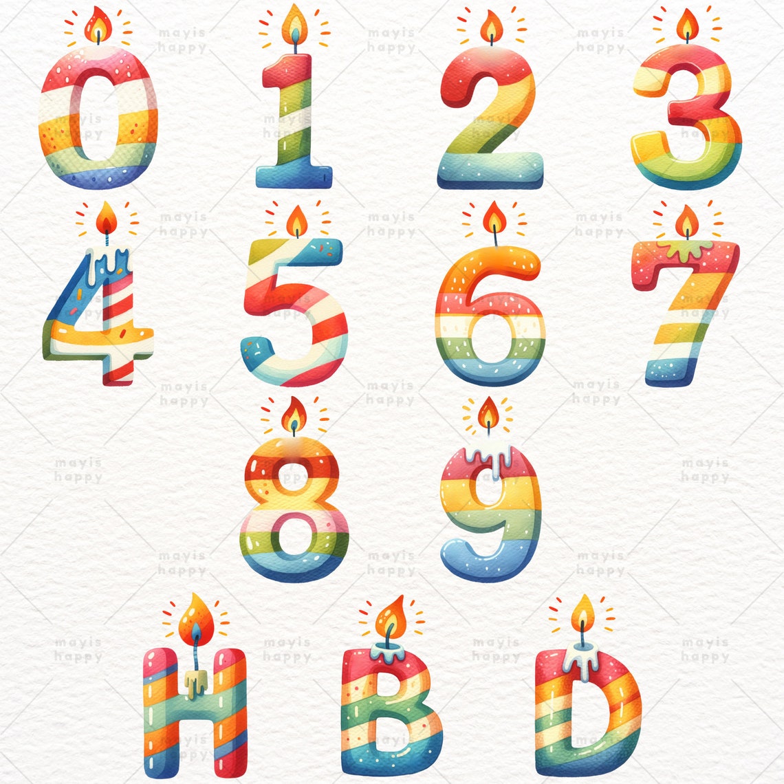 Watercolor Birthday Candle Alphabet Clipart: Transparent PNG (digital Download) - Etsy