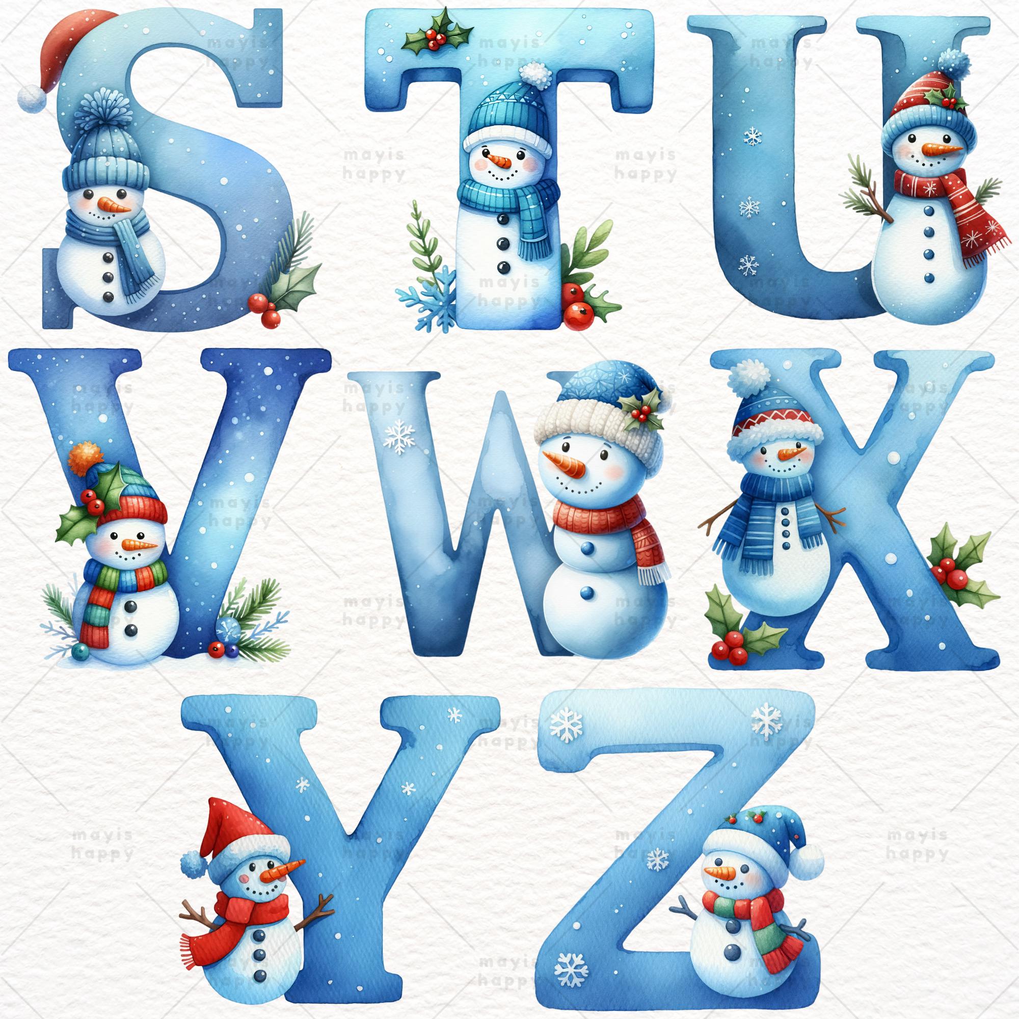 Watercolor Christmas Snowman Alphabet Clipart (PNG) - Etsy