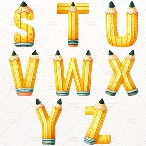 Yellow Pencil Alphabet, Pencil Clipart, Stationery Clipart, Alphabet ...