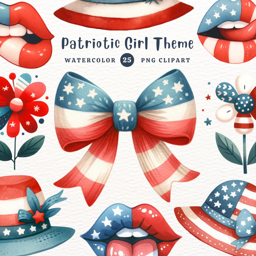 Patriotic Girl Clipart: 4th of July Watercolor PNG (digital Download ...