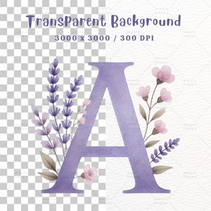 Lavender Floral Alphabet Clipart: Watercolor Letter Set (digital ...