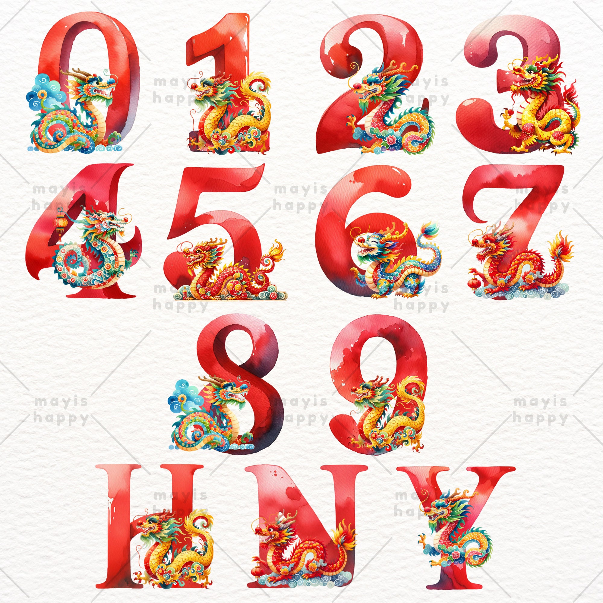 Chinese Dragon Alphabet Clipart: New Year Doodle PNG (digital Download ...