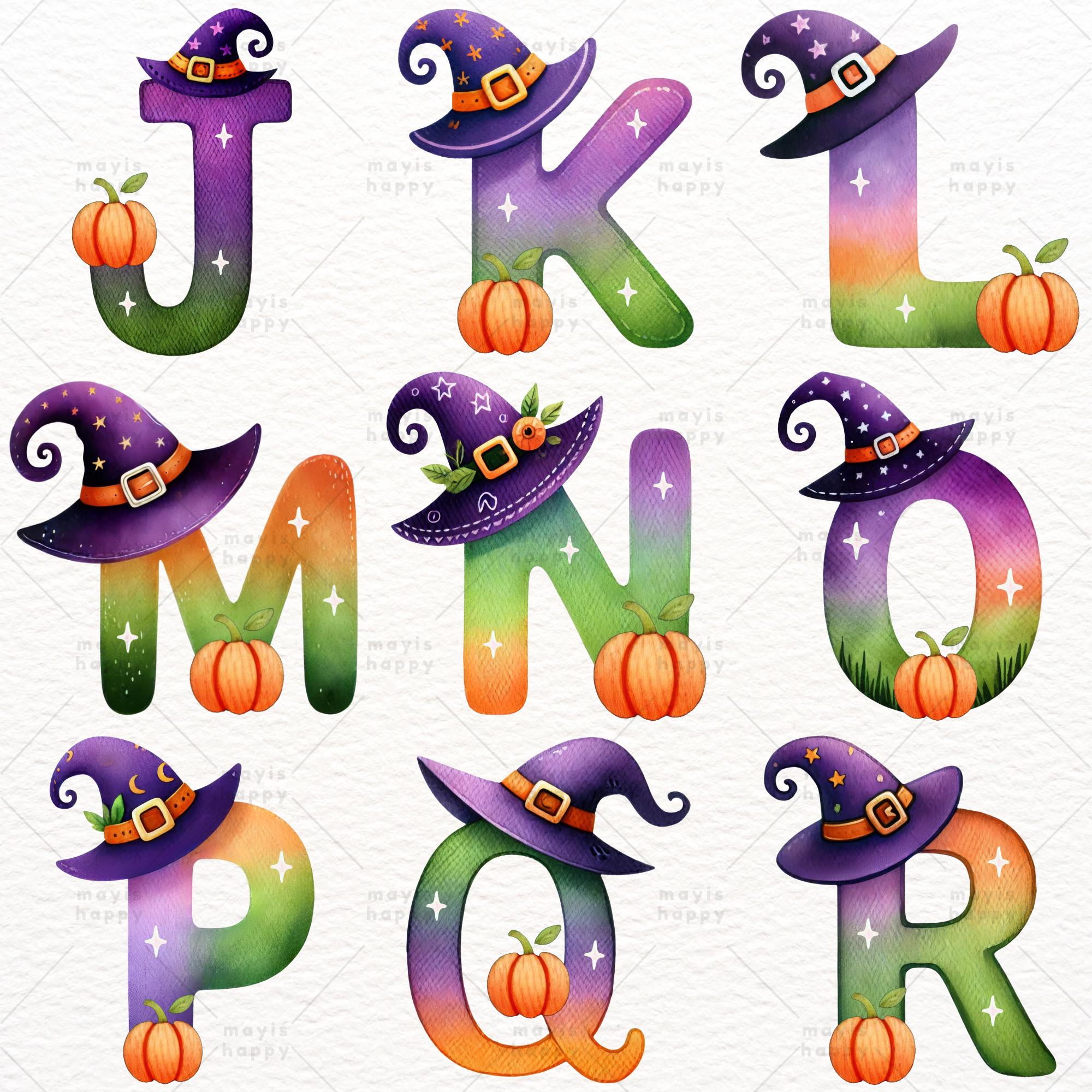 Witch Hat Alphabet, Halloween Alphabet, Witch Hat PNG, Alphabet Clipart ...