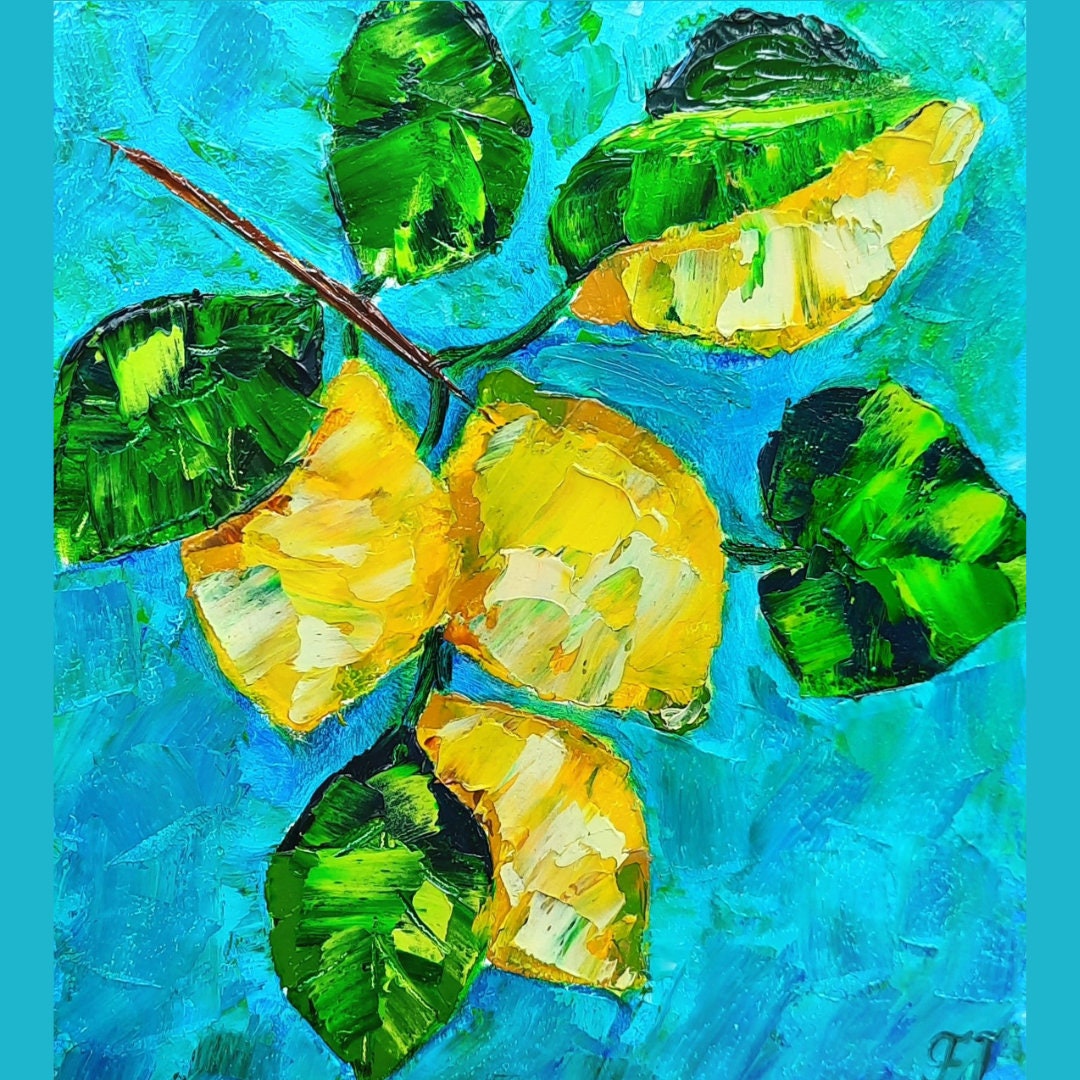 Zitronengemälde, Zitronen-Wandkunst, Obst-Kunstwerk, Zitronenzweig ...