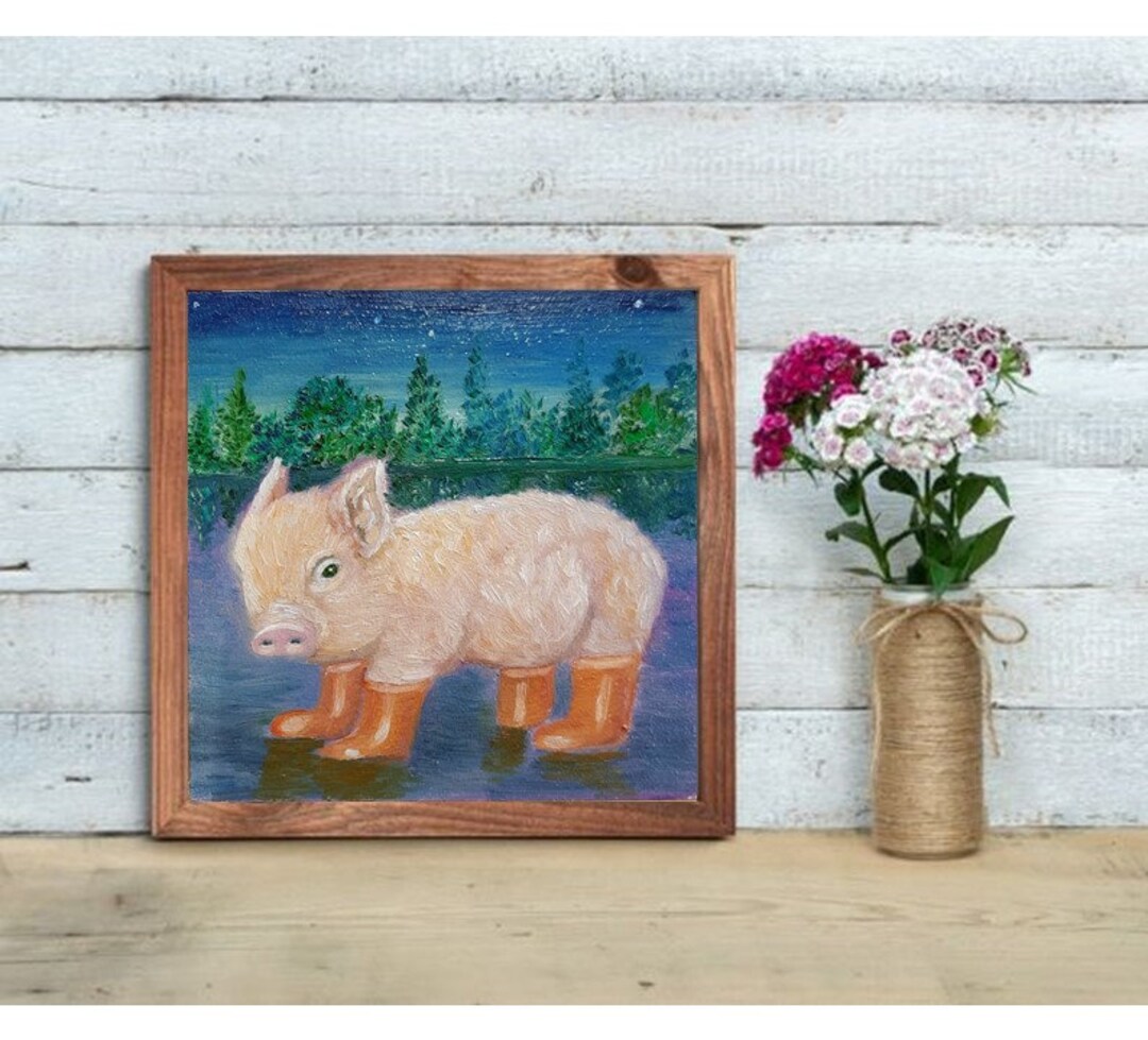 Piglet Painting Original Pig Fine Art Funny Paintingsfarm Animal Art ...