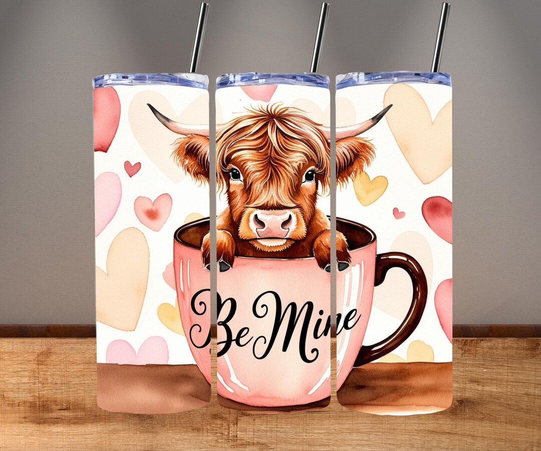 Highland Cow Valentine's Day Tumbler, Cute Cow Tumbler, Valentine's Day ...