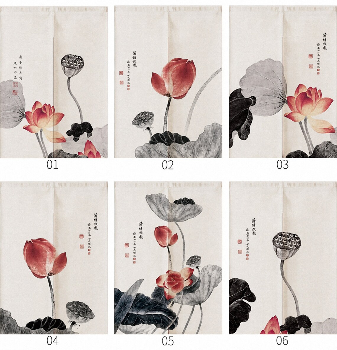 Linen Noren Door Curtain chinese Lotus Noren Panel Floral - Etsy