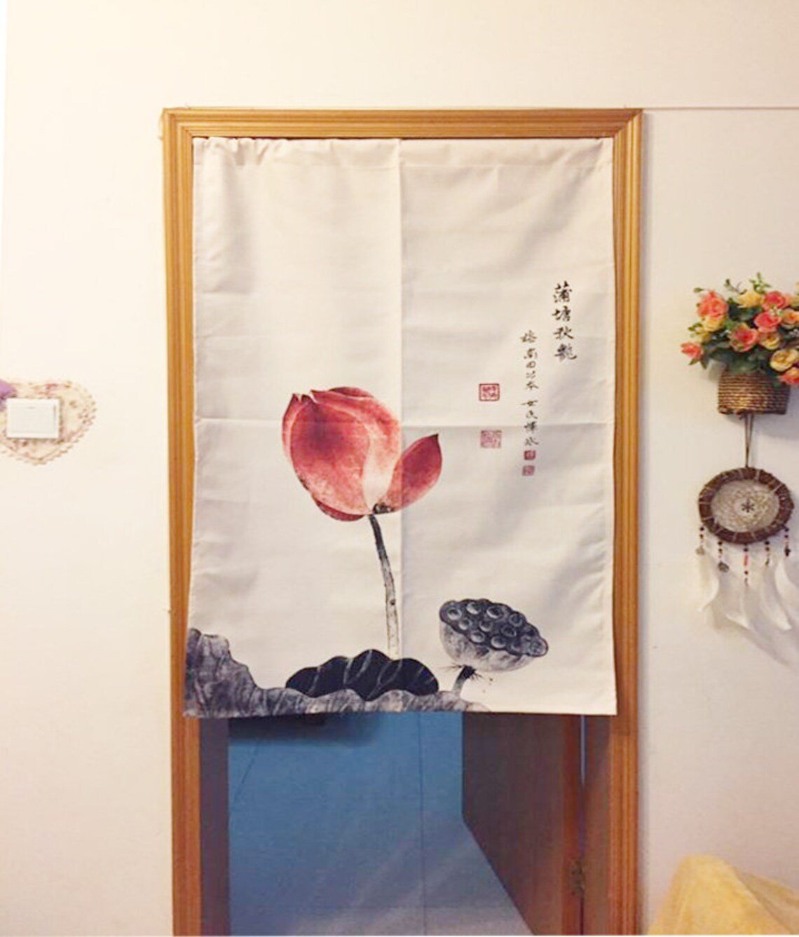 Linen Noren Door Curtain chinese Lotus Noren Panel Floral - Etsy