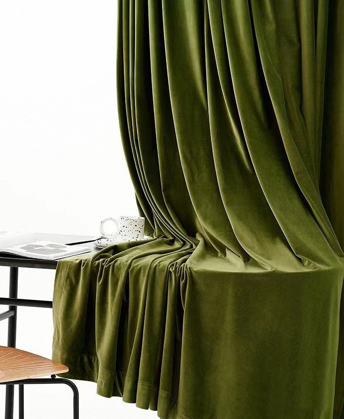 Pair of Olive Green Velvet Curtain Draperies Any Sizeliving - Etsy